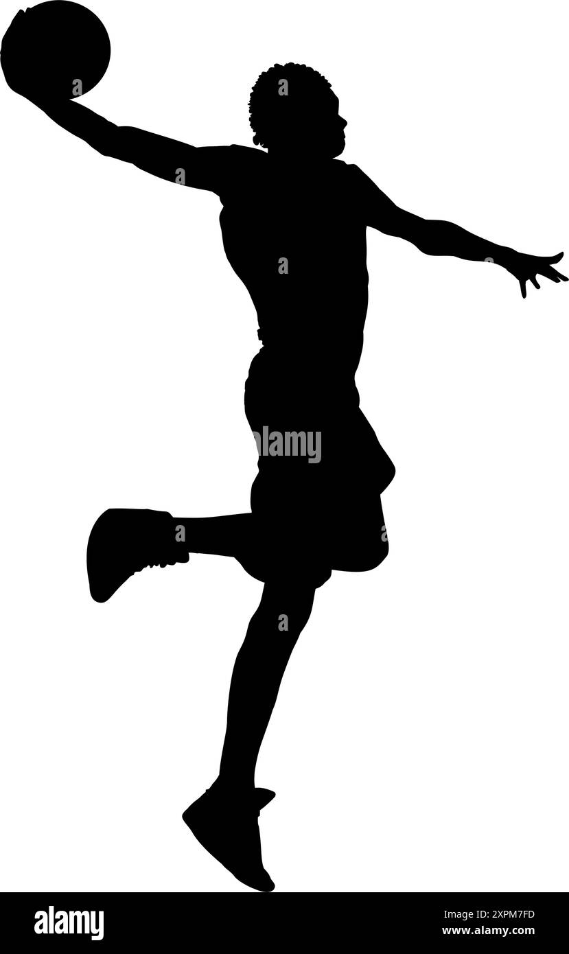 Silhouette of a basketball player jumping to dunk on a white background ...