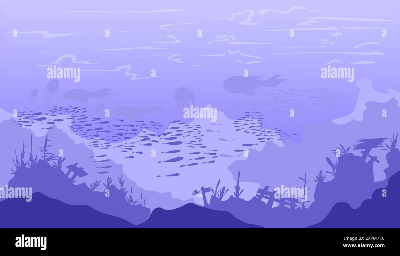 Image of a view of the ocean floor or under the sea in blue. Suitable ...