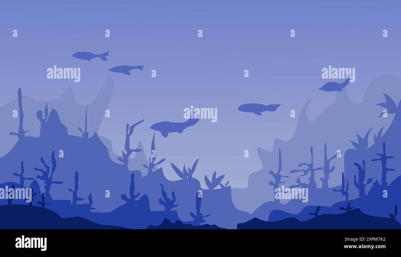 Image of a view of the ocean floor or under the sea in blue. Suitable ...