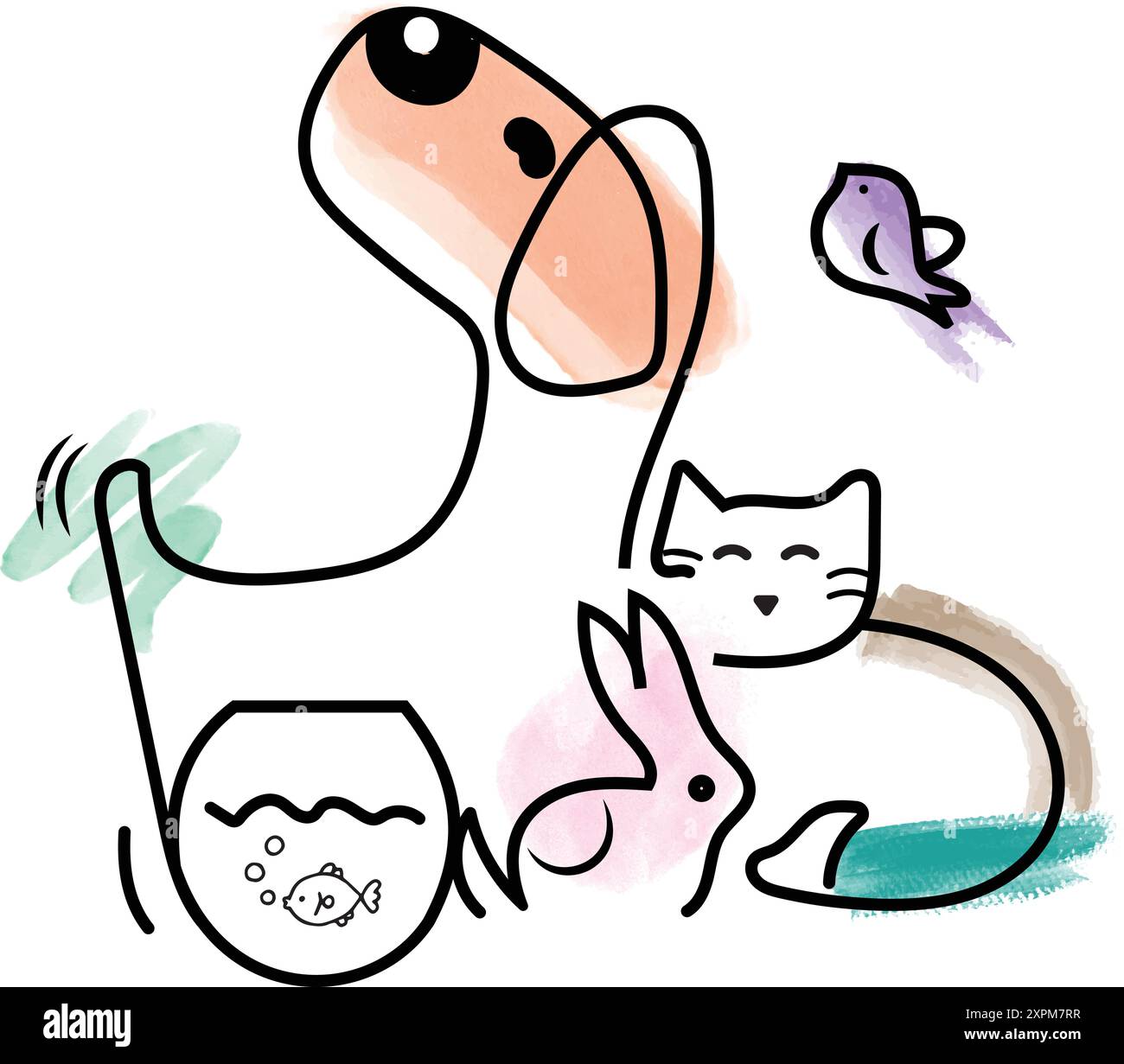 Watercolor Animals vector, dog cat fist rabbit watercolor illustration ...