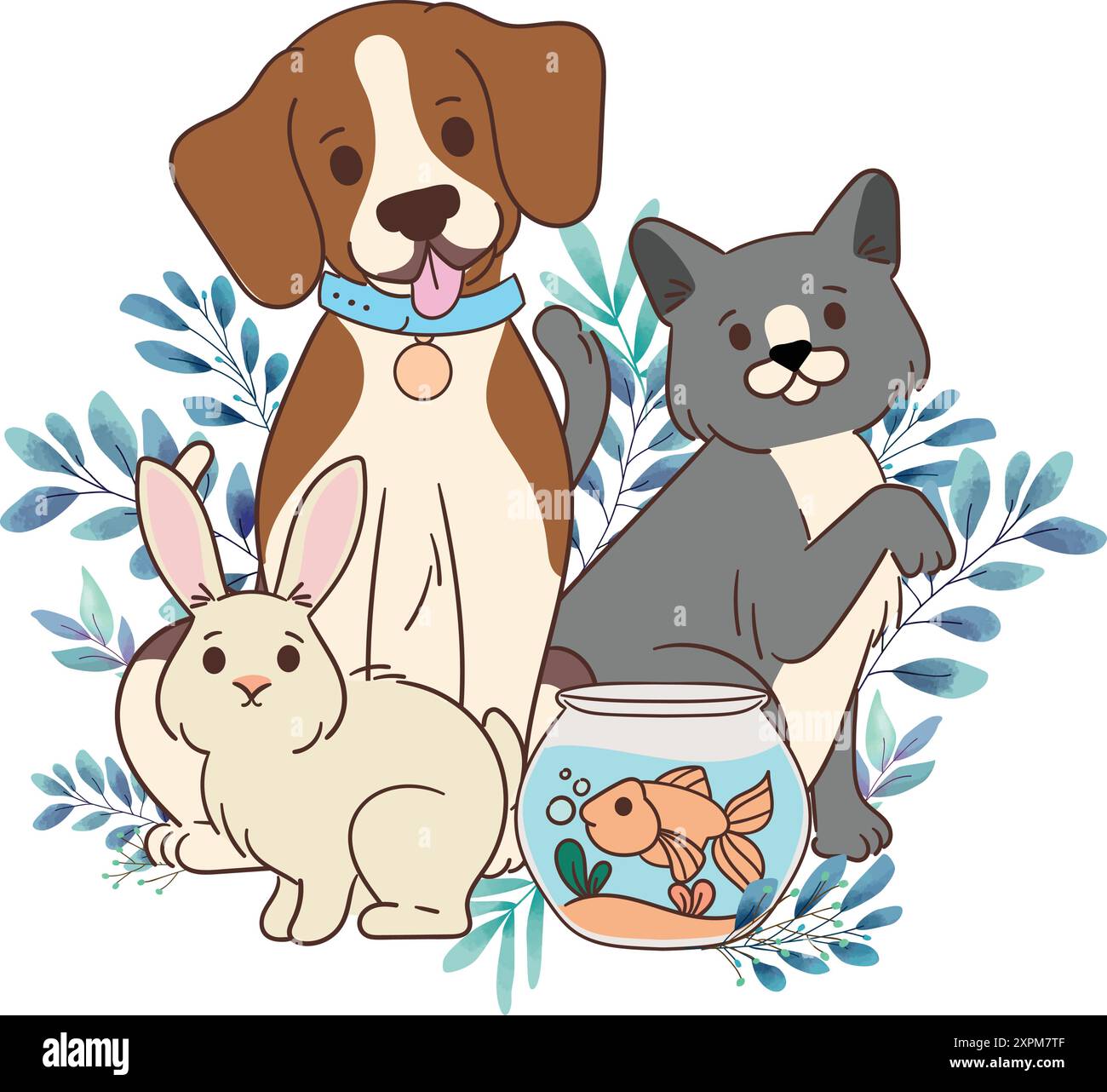 Watercolor Animals vector, dog cat fist rabbit watercolor illustration ...