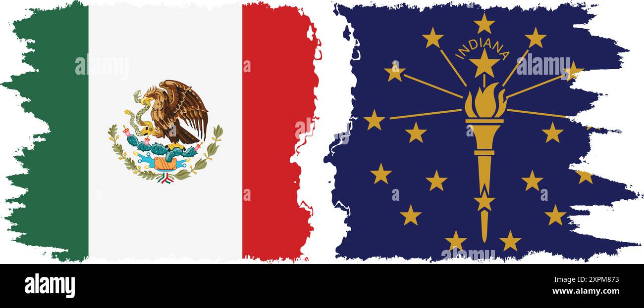Indiana and Mexico grunge brush flags connection, vector Stock Vector ...