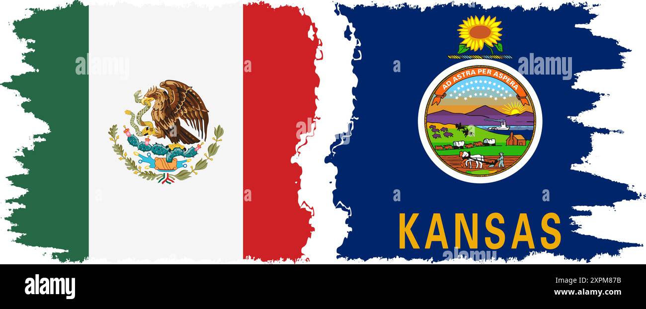 Kansas and Mexico grunge brush flags connection, vector Stock Vector ...
