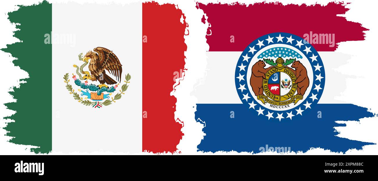 Missouri and Mexico grunge brush flags connection, vector Stock Vector ...