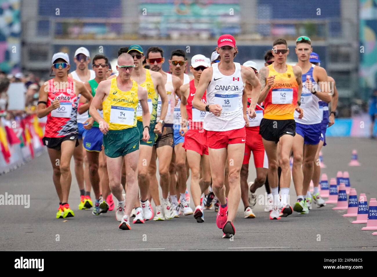 Canada's Evan Dunfee leads the pack during the marathon race walk relay ...