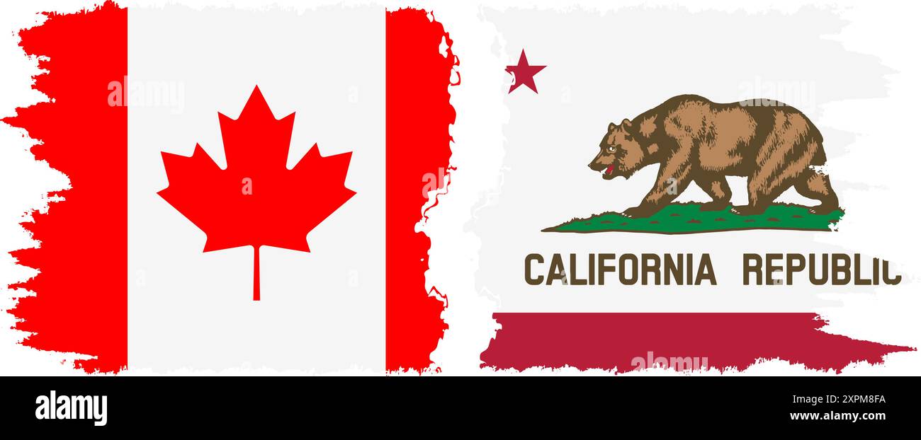 California and Canada grunge brush flags connection, vector Stock ...
