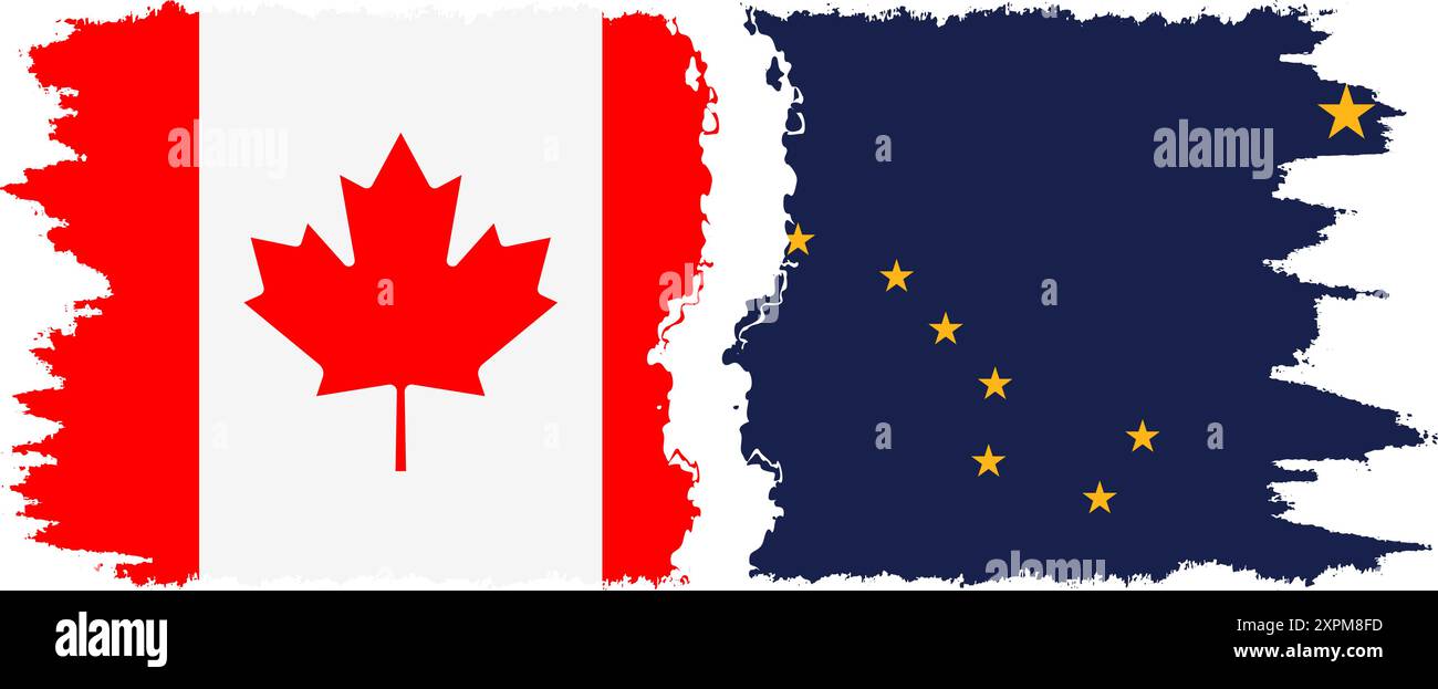Alaska and Canada grunge brush flags connection, vector Stock Vector ...