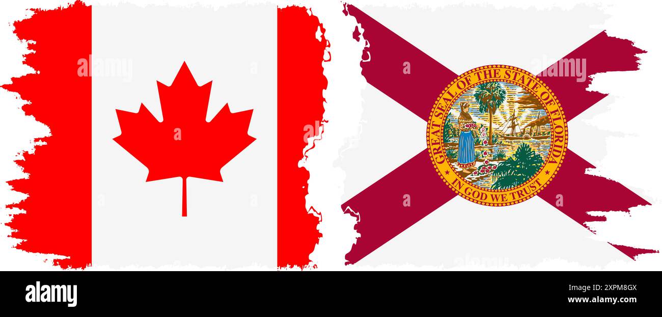 Florida and Canada grunge brush flags connection, vector Stock Vector ...