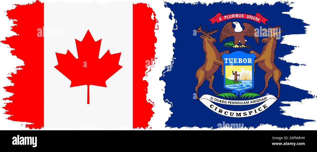 Michigan and Canada grunge brush flags connection, vector Stock Vector ...