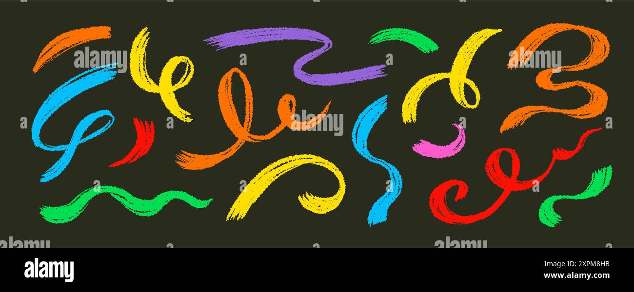 Brush line stroke squiggly paint set. Hand drawn doodle swirl wave ...