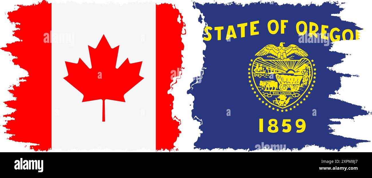 Oregon and Canada grunge brush flags connection, vector Stock Vector ...
