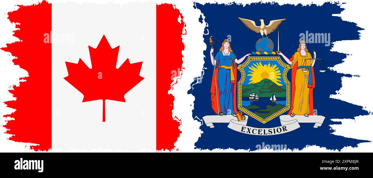 New York and Canada grunge brush flags connection, vector Stock Vector ...