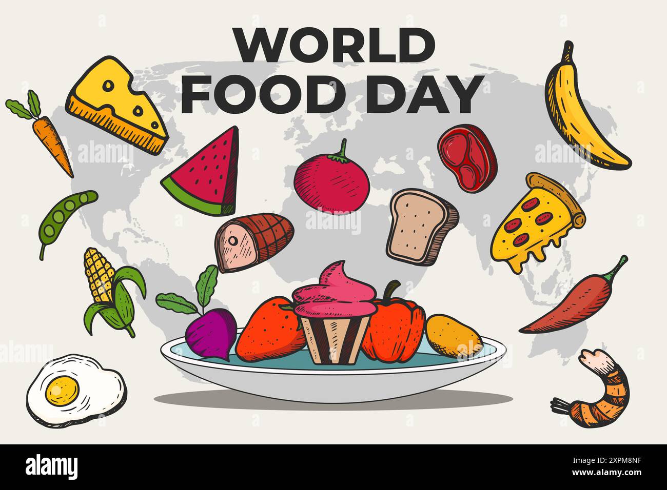 hand drawn world food day background illustration design Stock Vector ...