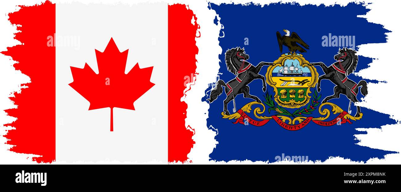 Pennsylvania and Canada grunge brush flags connection, vector Stock ...