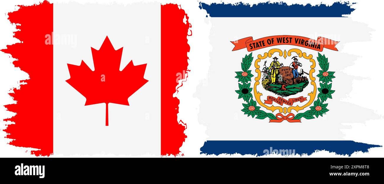 West Virginia and Canada grunge brush flags connection, vector Stock ...