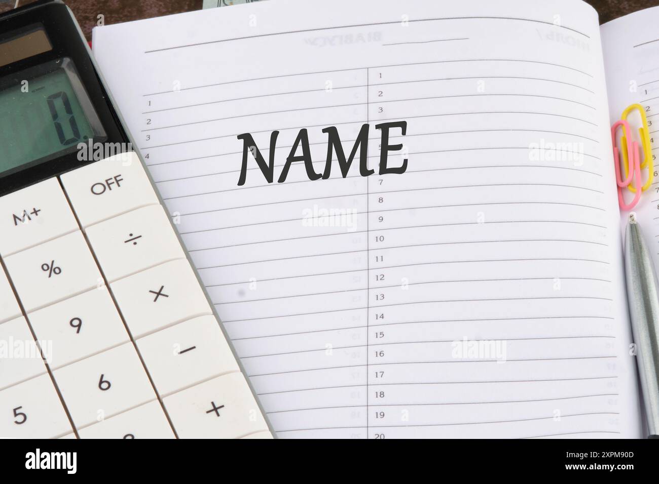 NAME word written in the notebook, vertical photo Stock Photo - Alamy
