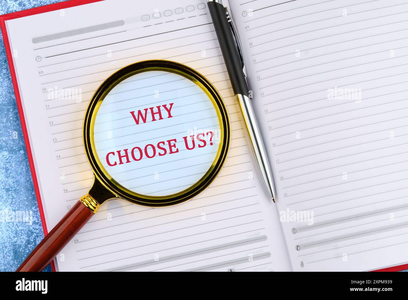 Why choose us symbol. Business motivational . Copy space. Words WHY ...