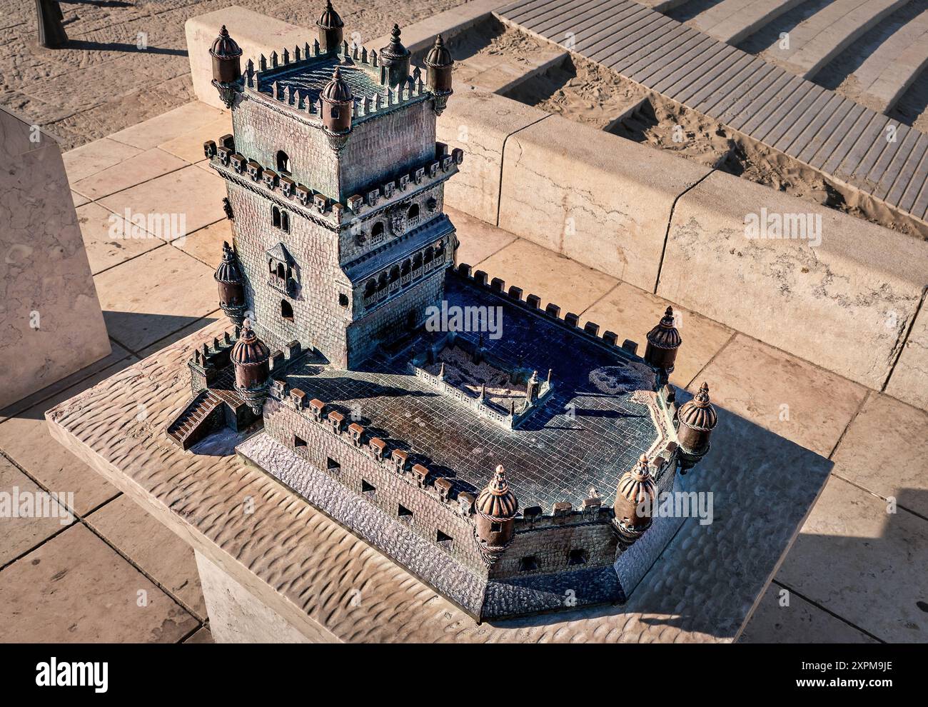 Top down view of scale model of Belem tower, Lisbon, Portugal. Medieval ...