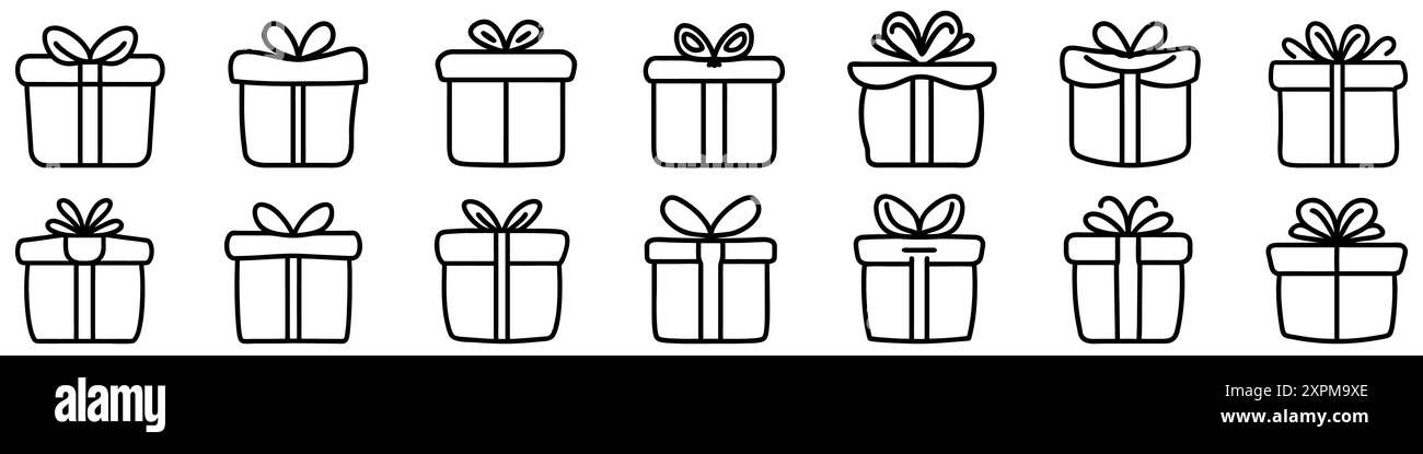 Gift Box Icon Set Of Drawn Gift Boxes With Bow Linear Gift Box Icon