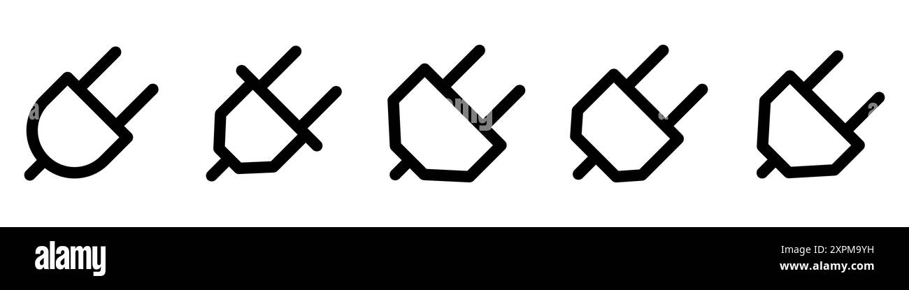 Electric plug icons set. Black linear icon of an electric plug. Vector ...
