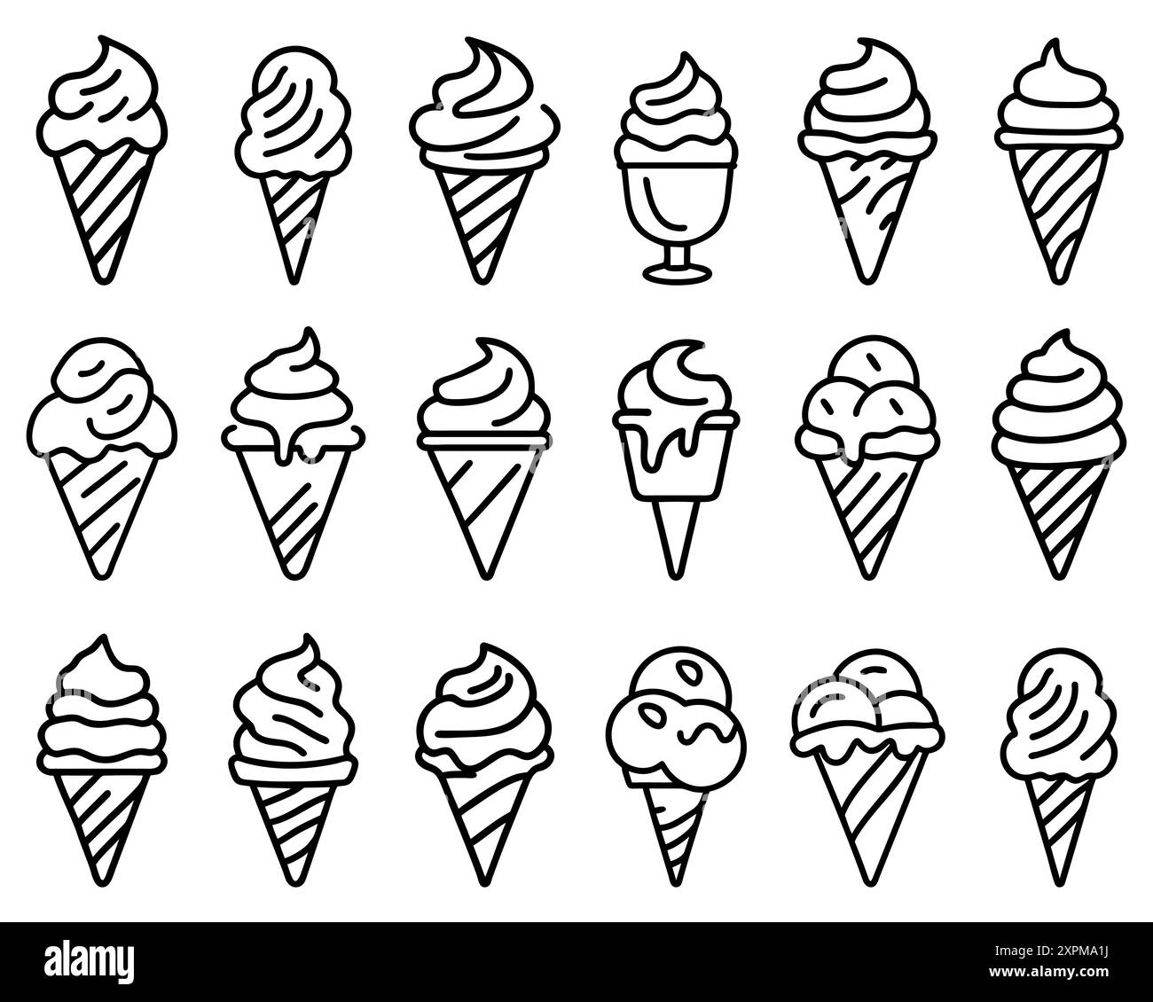 Ice cream icon. Set of drawn linear ice cream icons. Vector ...