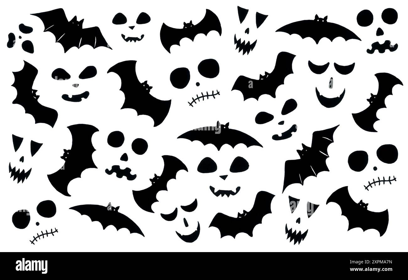 Doodle set of different Halloween elements. Different shaped bats and ...