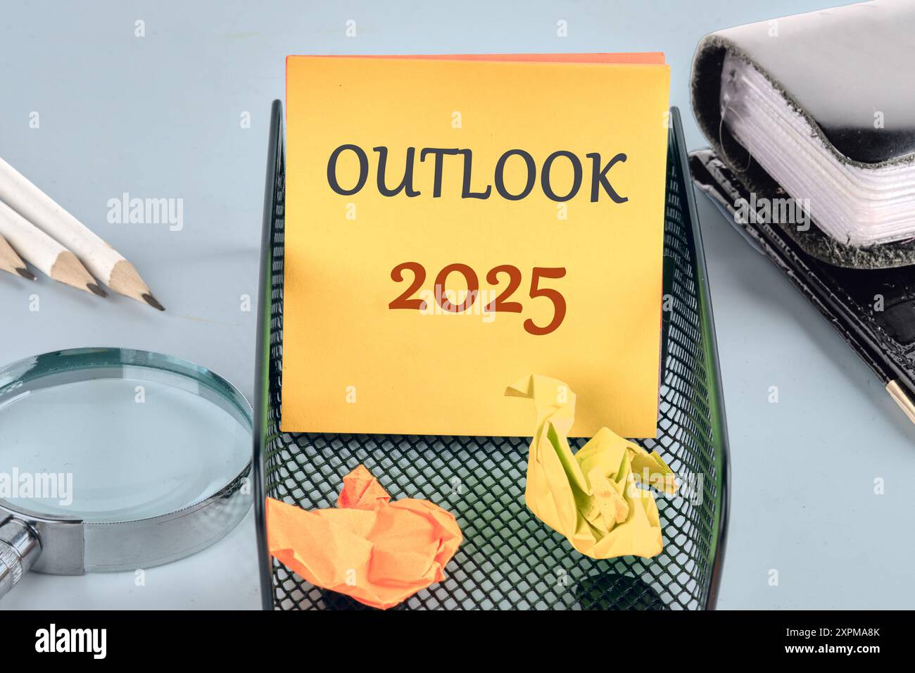 OUTLOOK 2025 on a sticker in a stand on a light background Stock Photo ...