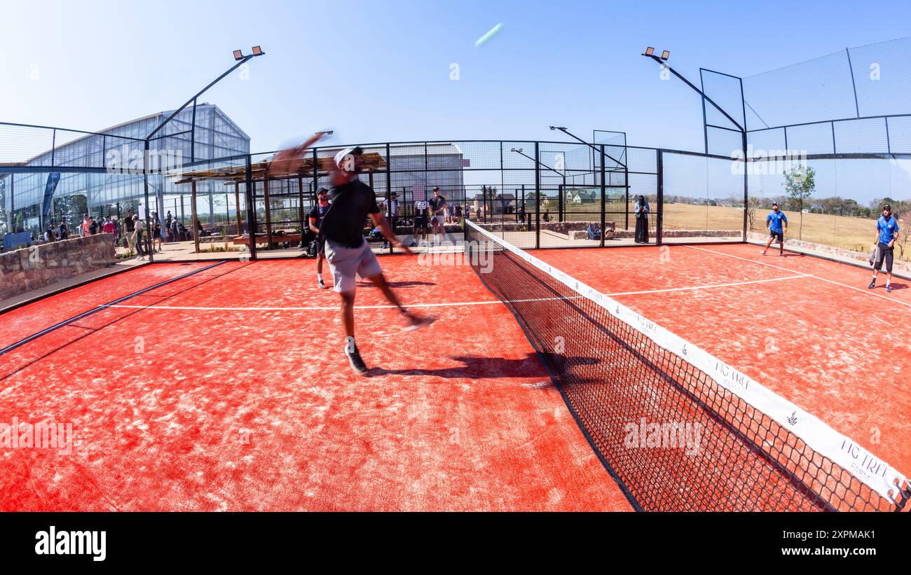 Padel Tennis game motion speed blur action team doubles players on ...