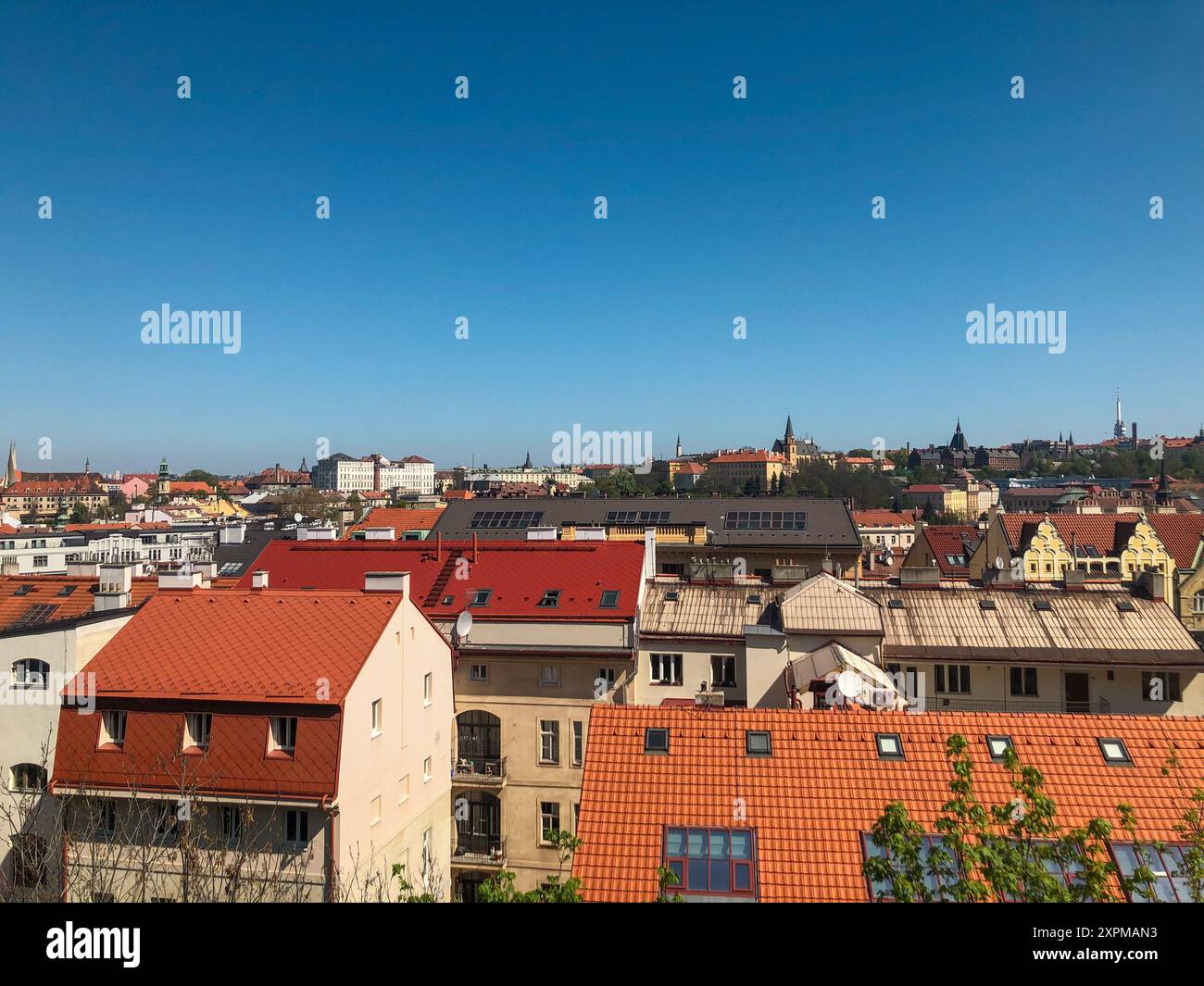 Prague red roofs and dozen spires of historical Old Town of Prague ...