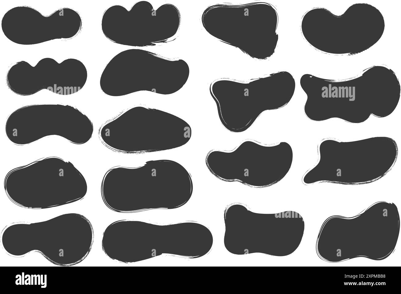 Brush stains, abstract paint shapes with grunge texture. Round black ...