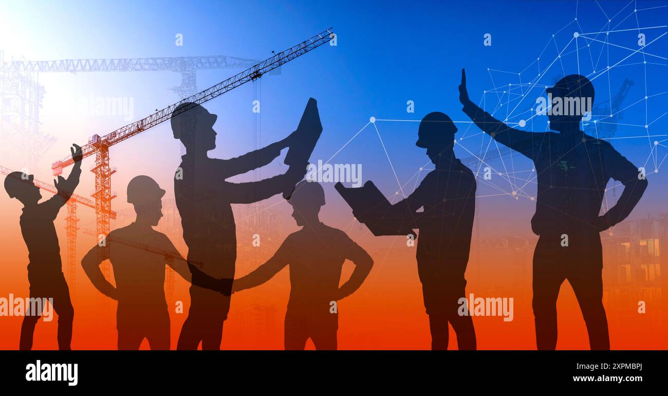 Construction technology banner background. Construction site with ...