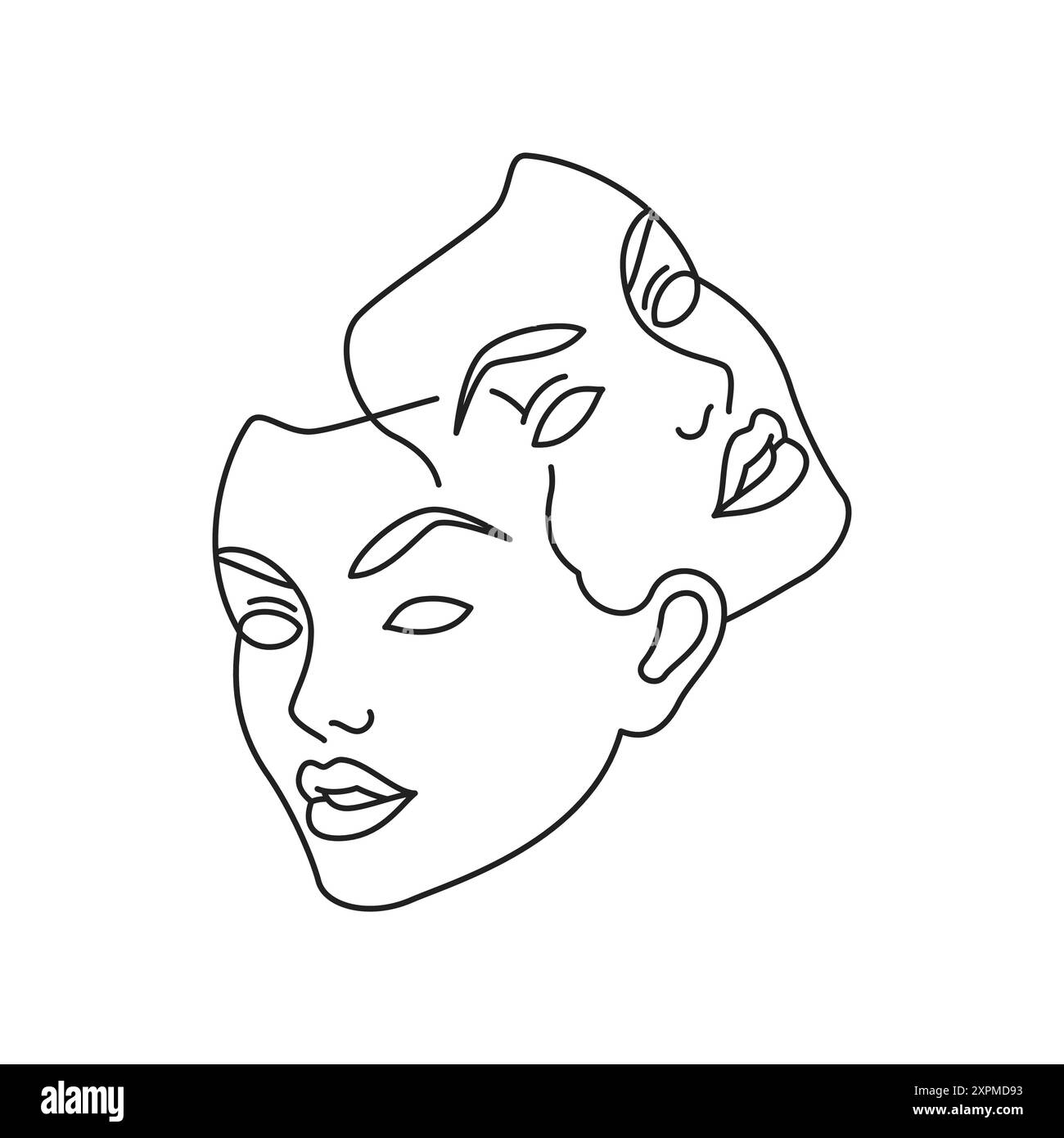 Y2k beautiful woman double gemini twins dual face psychedelic outline ...