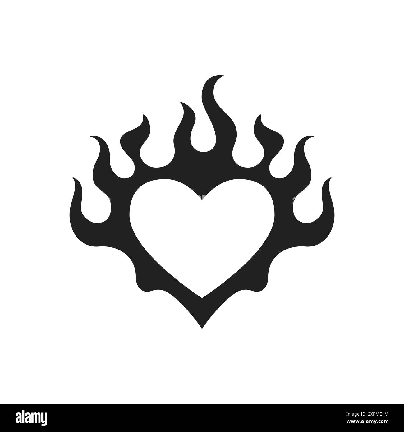 Y2k heart burning fire flame silhouette Valentine black tattoo icon ...