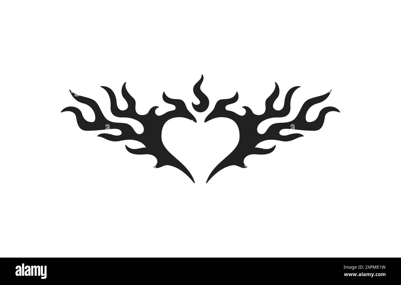 Y2k abstract heart burning flame silhouette black tattoo icon vector ...