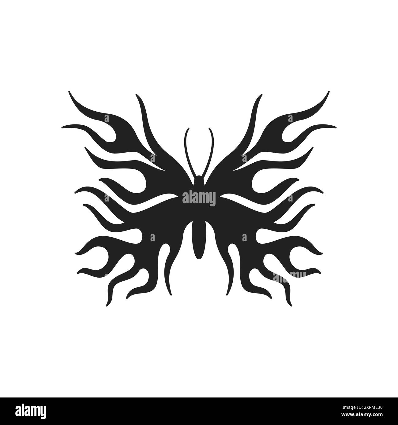 Y2k abstract summer butterfly burn flame silhouette black tattoo icon ...