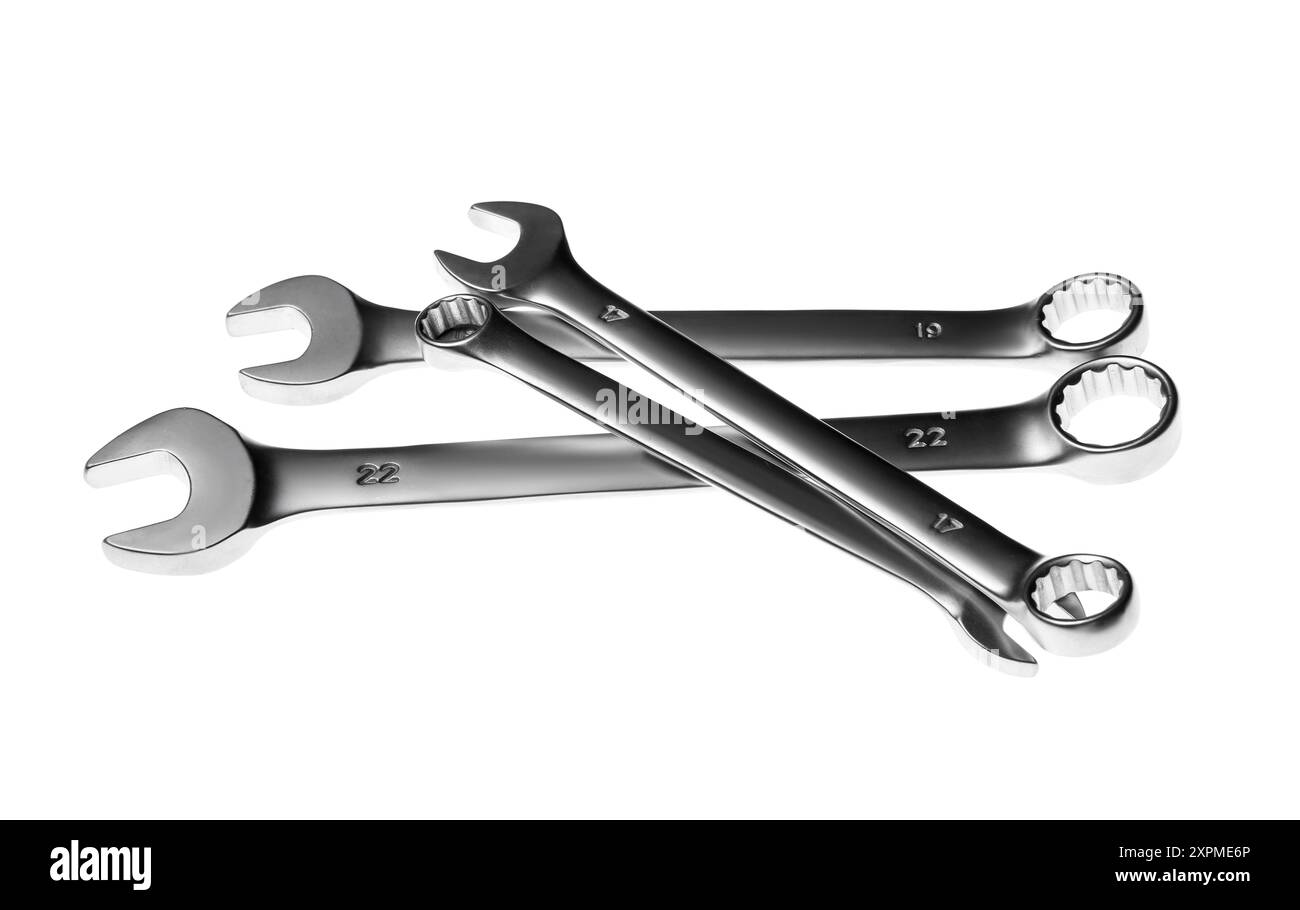 Set of ratcheting wrenches isolated on white. Auto mechanic tools Stock ...