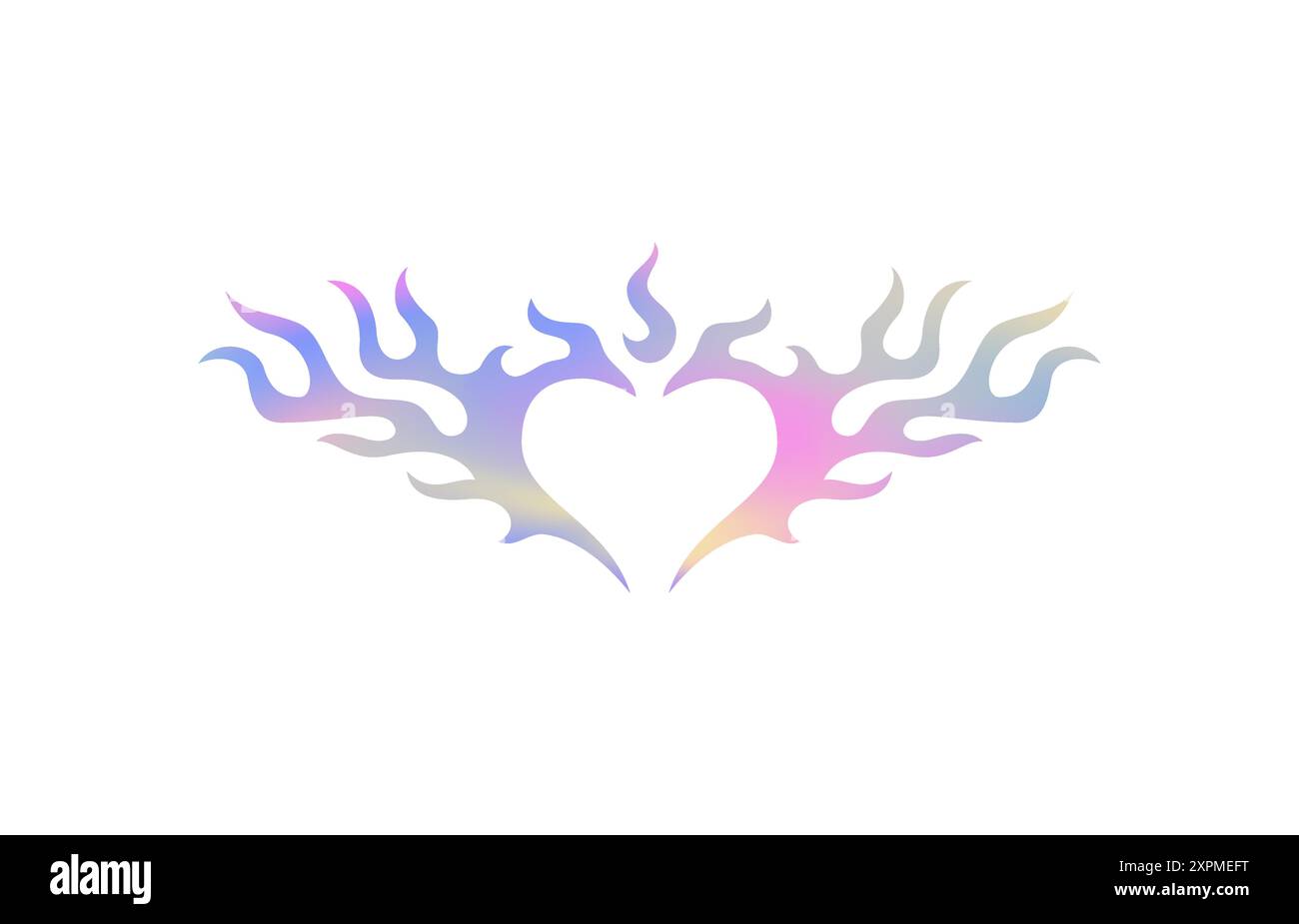 Y2k abstract heart burning fire gradient holographic silhouette icon ...