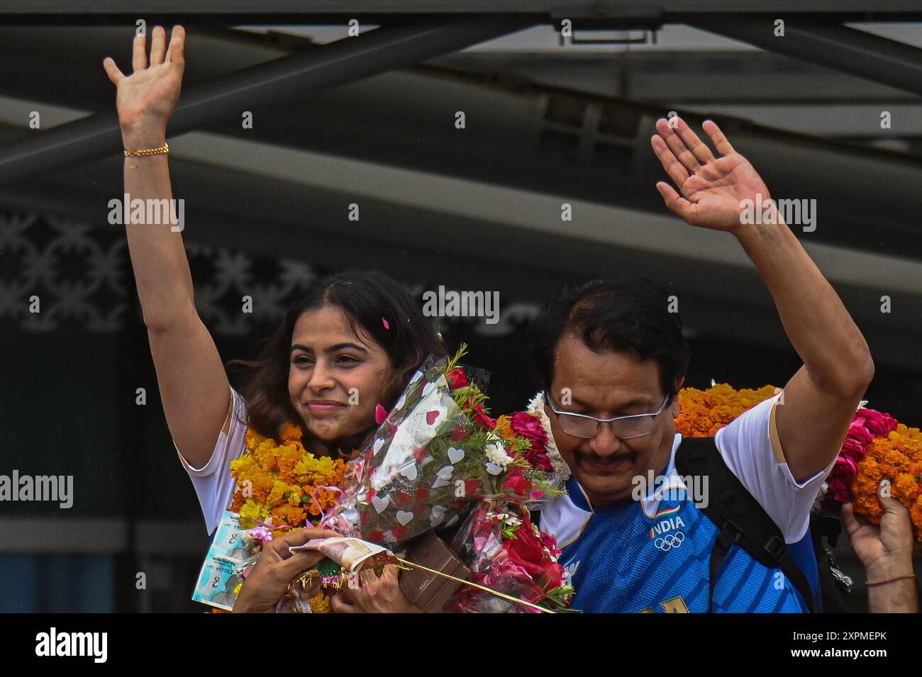 New Delhi, Delhi, India. 7th Aug, 2024. India's shooter Manu Bhaker (L ...