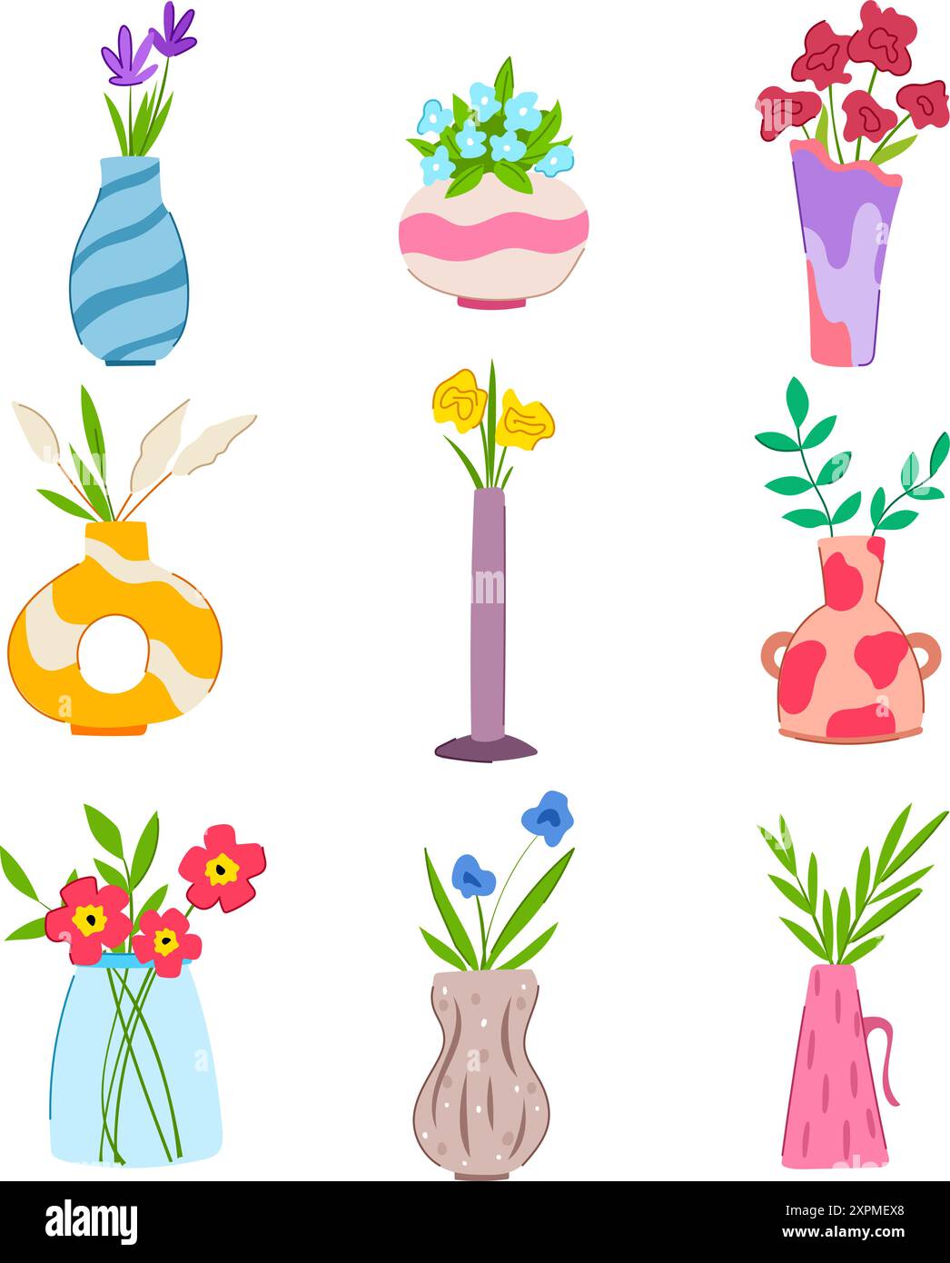 vase flower set cartoon vector illustration Stock Vector Image & Art ...