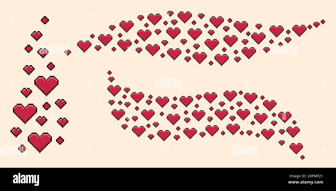 Set of pixel art heart swoosh. Vector 8-bit y2k retro style ...