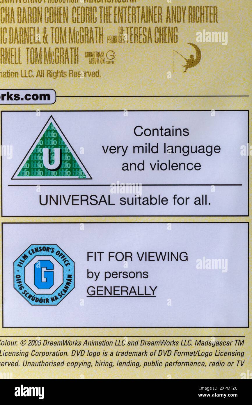 Universal Dvd Logo G Rating Suitable For All Hi Res Stock Photography