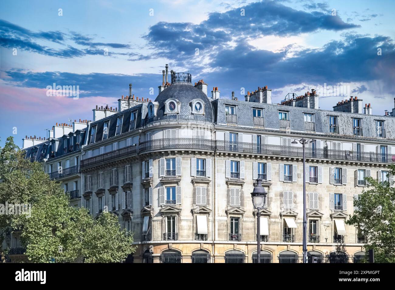 Paris, typical facade and dome, beautiful building place de la Bastille ...