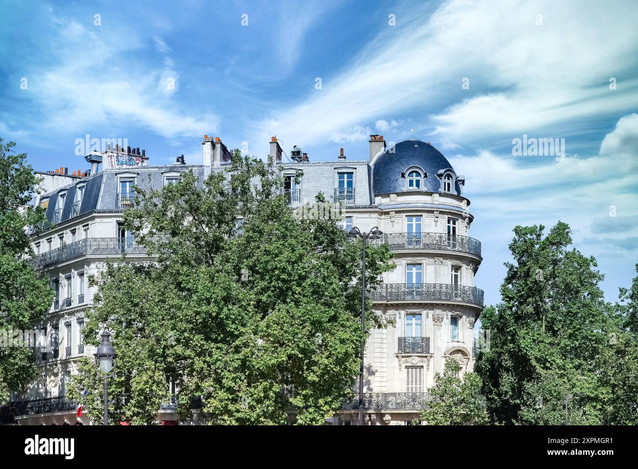 Paris, typical facade and dome, beautiful building place de la Bastille ...