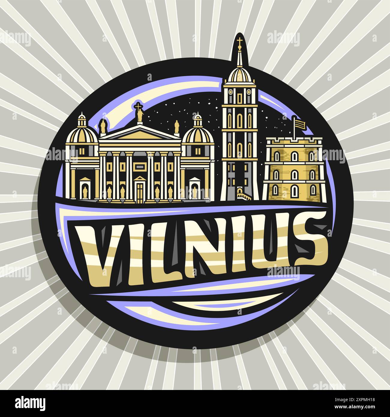 Vector logo for Vilnius, decorative circle tag with outline ...