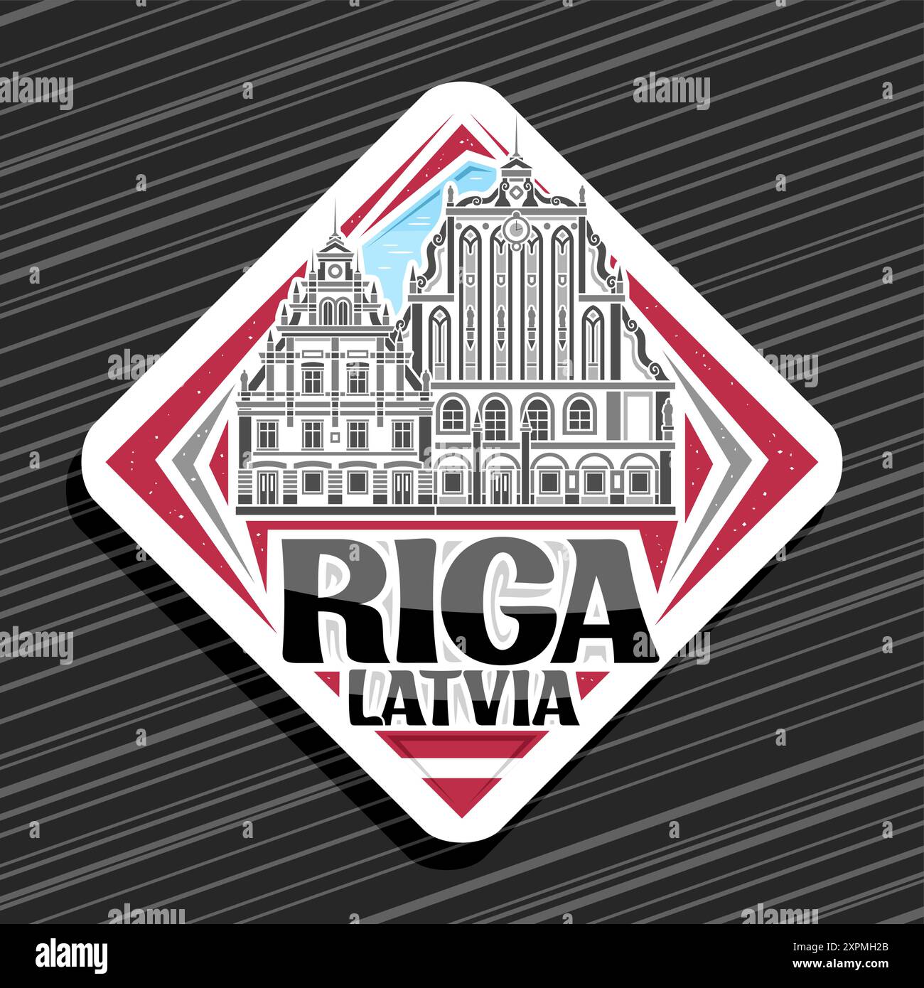 Vector logo for Riga, white rhomb road sign with outline illustration ...
