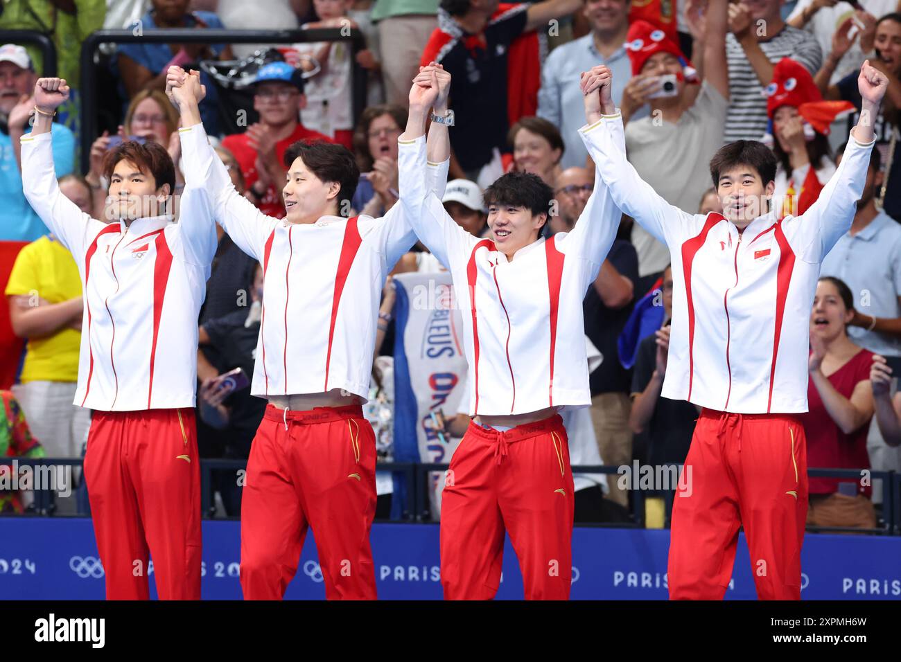 Nanterre, France. 4th Aug, 2024. (L to R) Xu Jiayu, Qin Haiyang, Sun ...