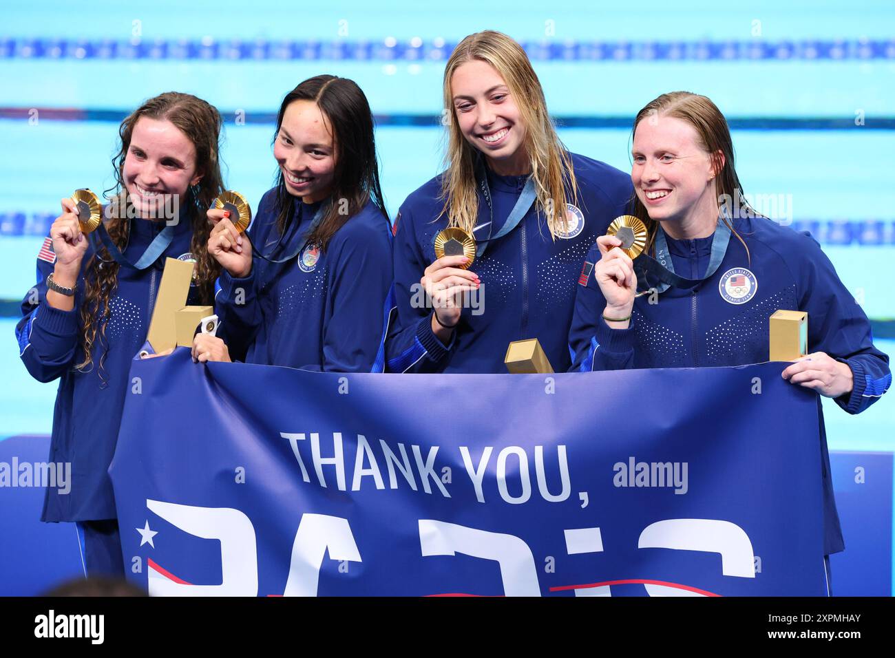 Nanterre, France. 4th Aug, 2024. (L to R) SMITH Regan, WALSH Gretchen, HUSKE Torri, KING Lilly ...