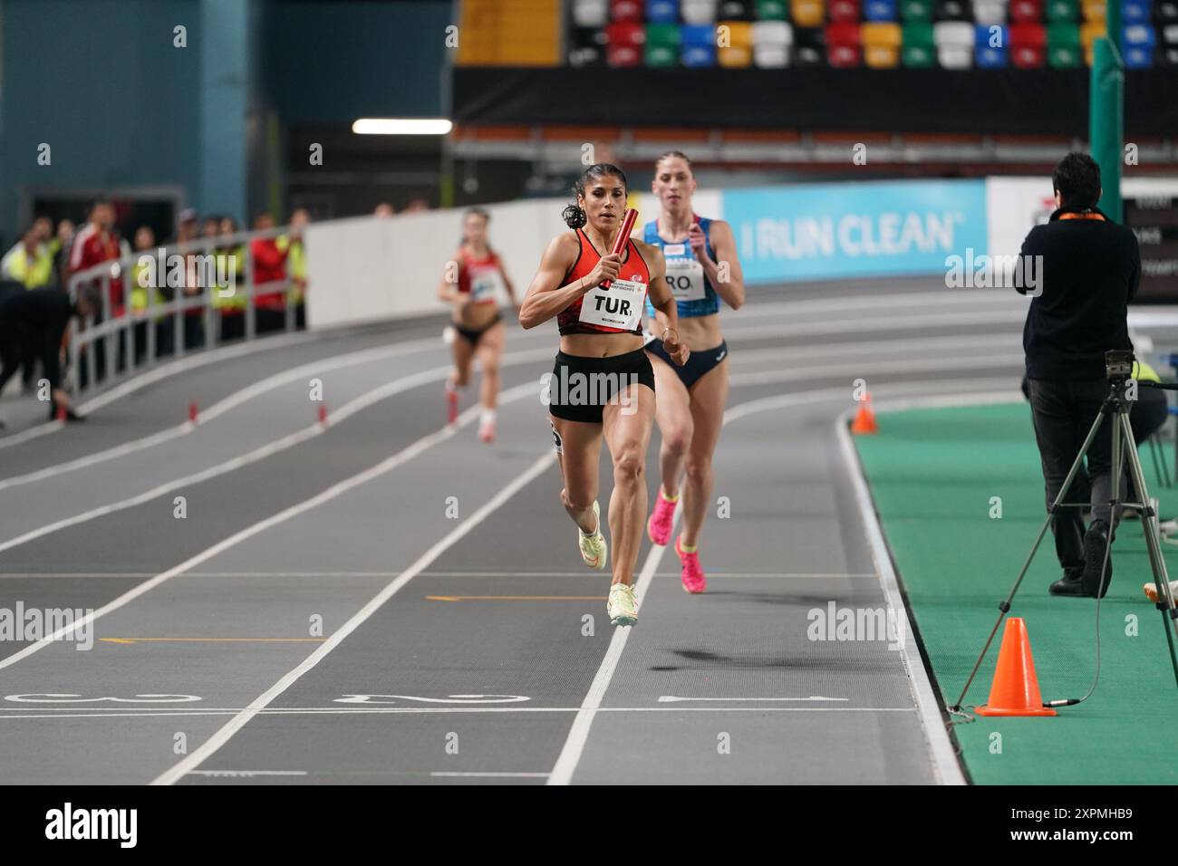 ISTANBUL, TURKIYE - FEBRUARY 10, 2024: Athletes running 4x400 metres ...