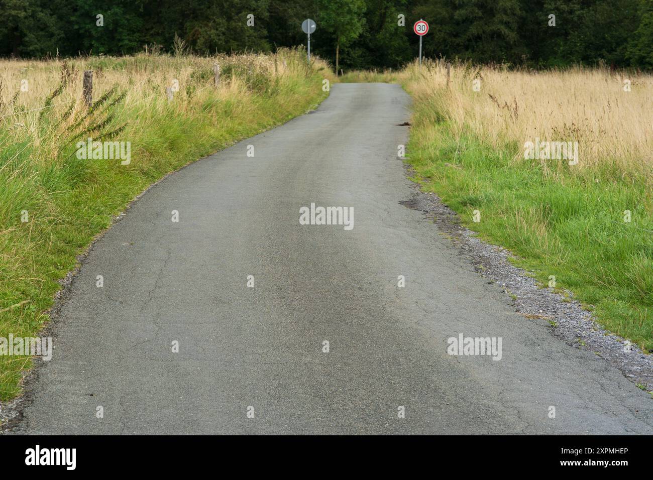 Narrow asphalt country road with speed limit signs in Germany Stock ...