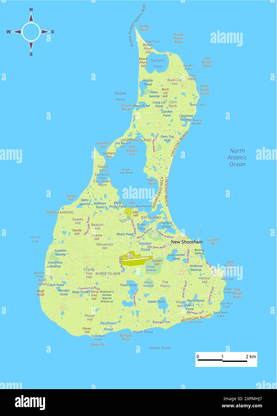 Artistic map of Block Island, Rhode Island, USA Stock Vector Image ...